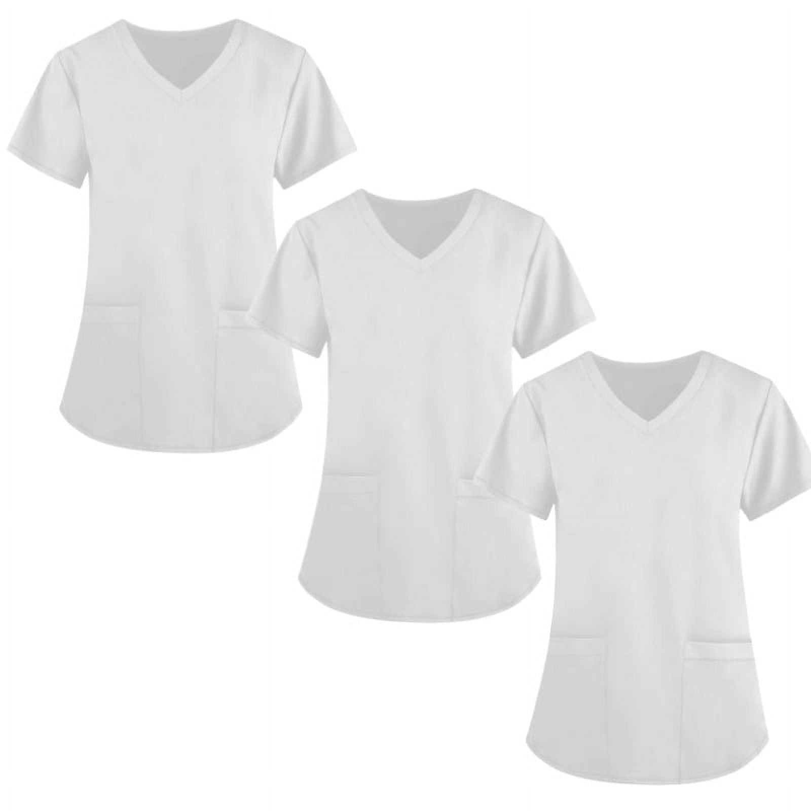 JULMCOMO White Womens Scrubs Tops Clearance Soft Basic Color Print ...