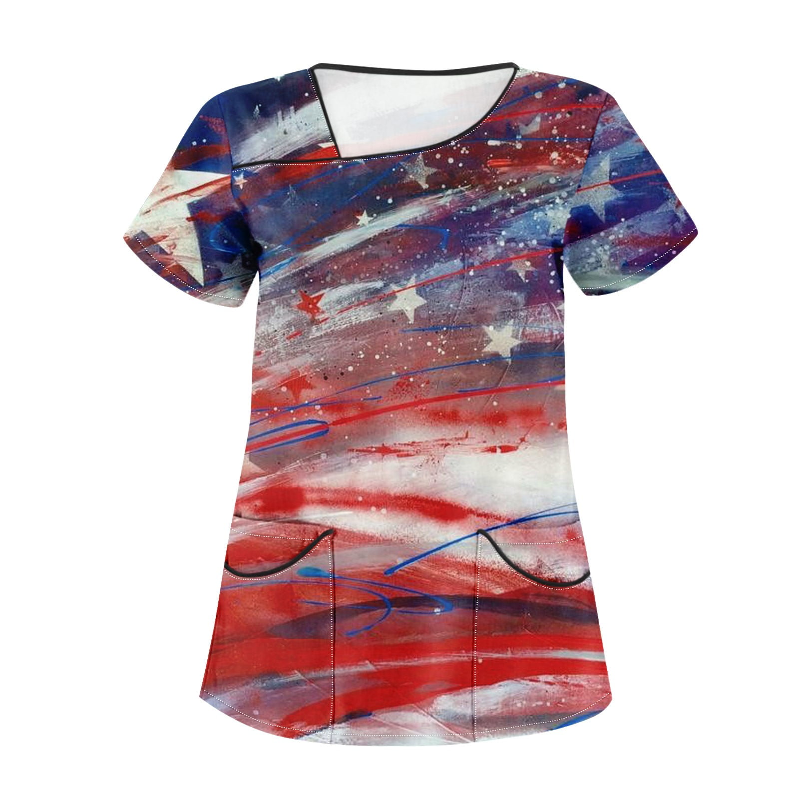 JULMCOMO Women Independence Day Scrubs Top Short Sleeve V-Neck Working ...