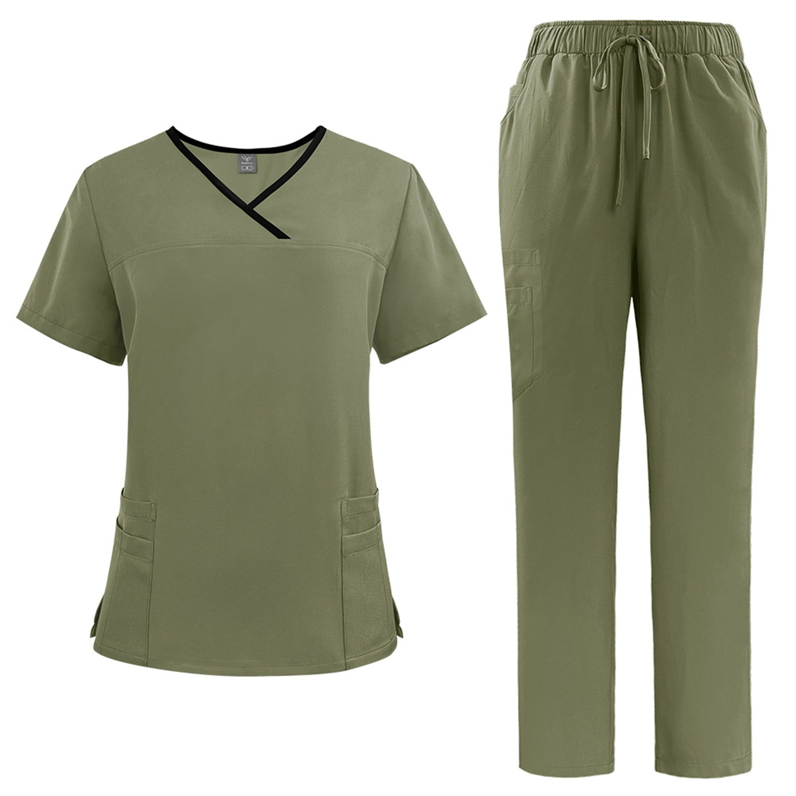 JULMCOMO Women Scrubs Set Cozy Work Uniforms Stretch Joggers Suit Solid ...