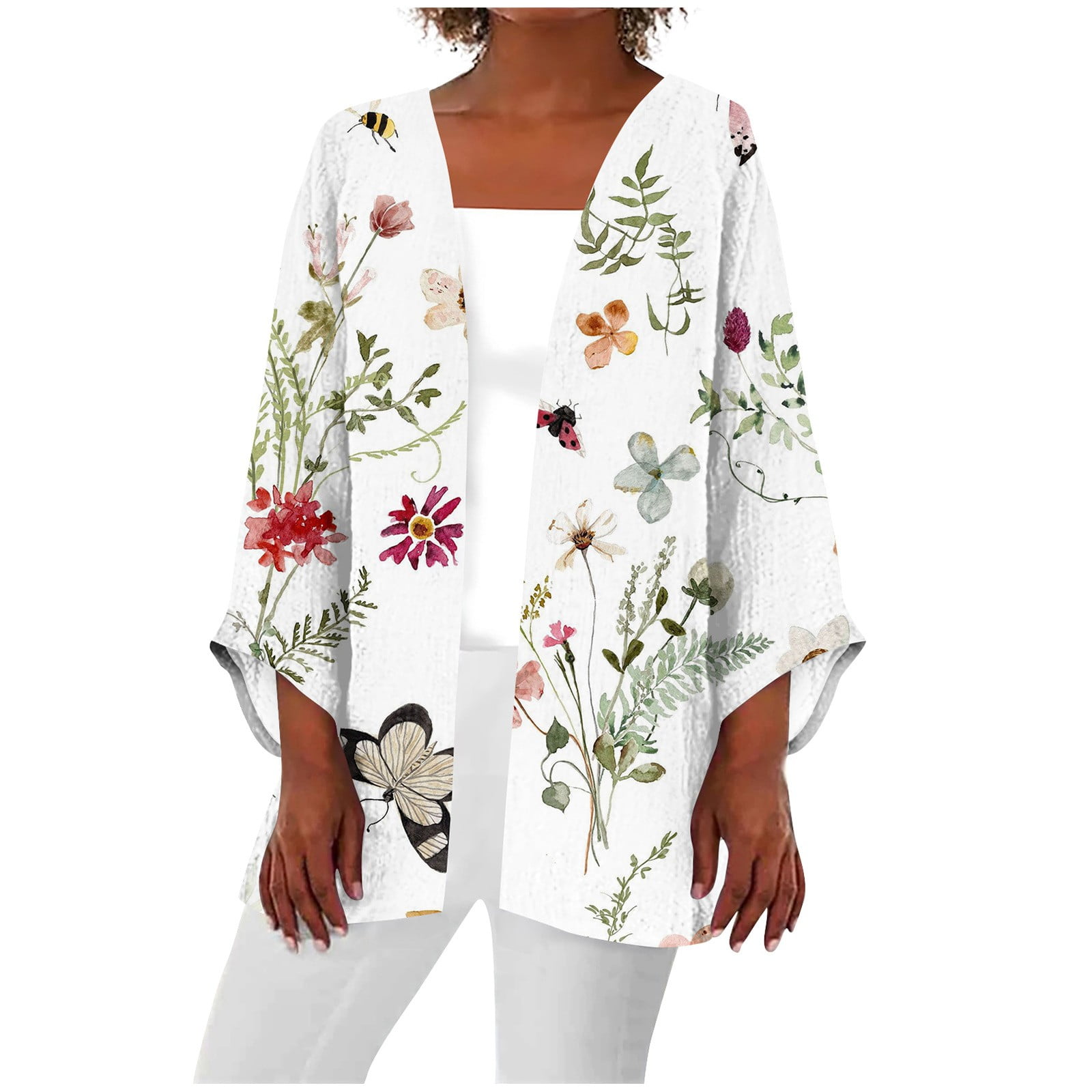 JULMCOMO Women Summer Cardigan Dressy Boho Beach Wear 3/4 Length Sleeve ...