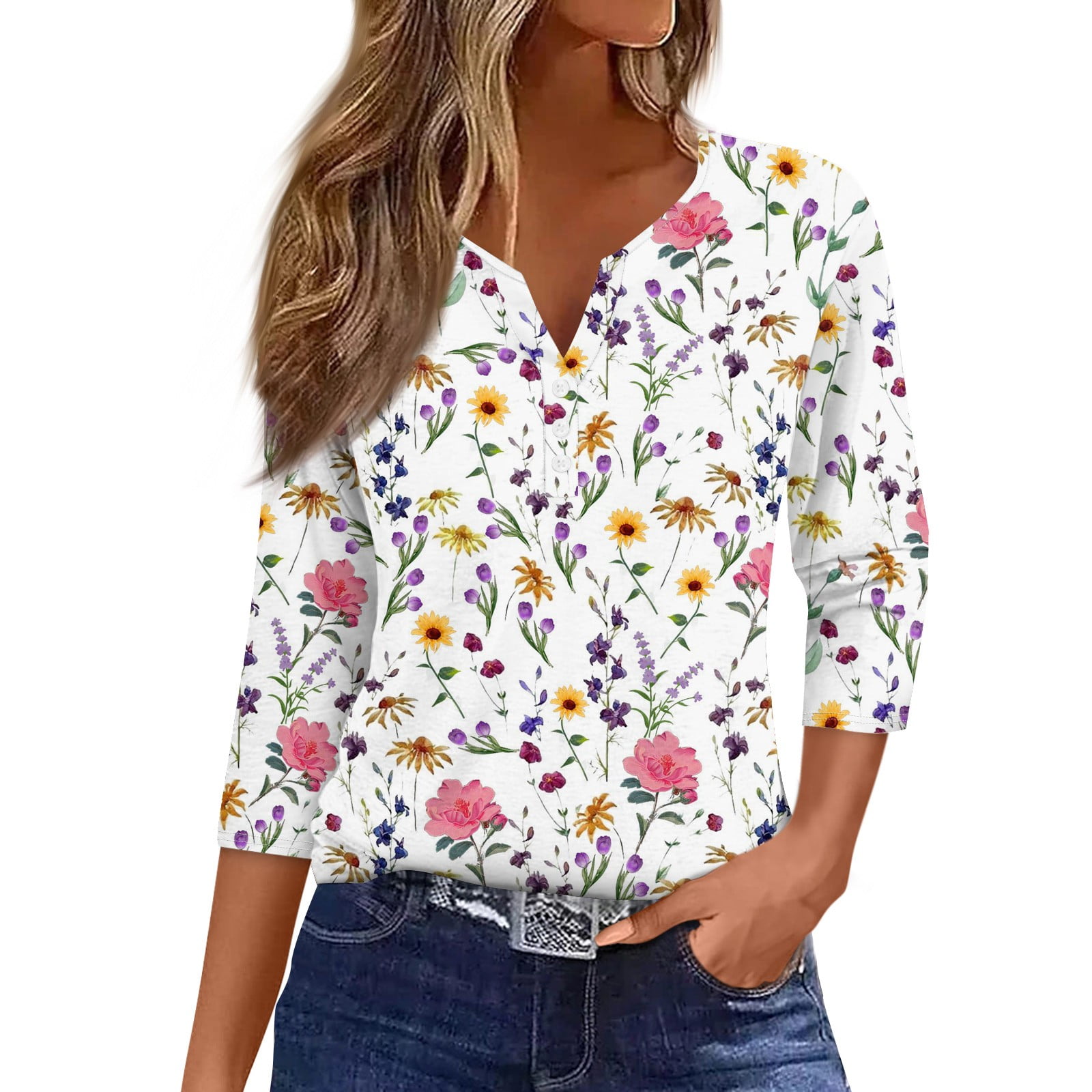 JULMCOMO Women Summer Tops Dressy Casual Shirt Floral Print Button Down ...