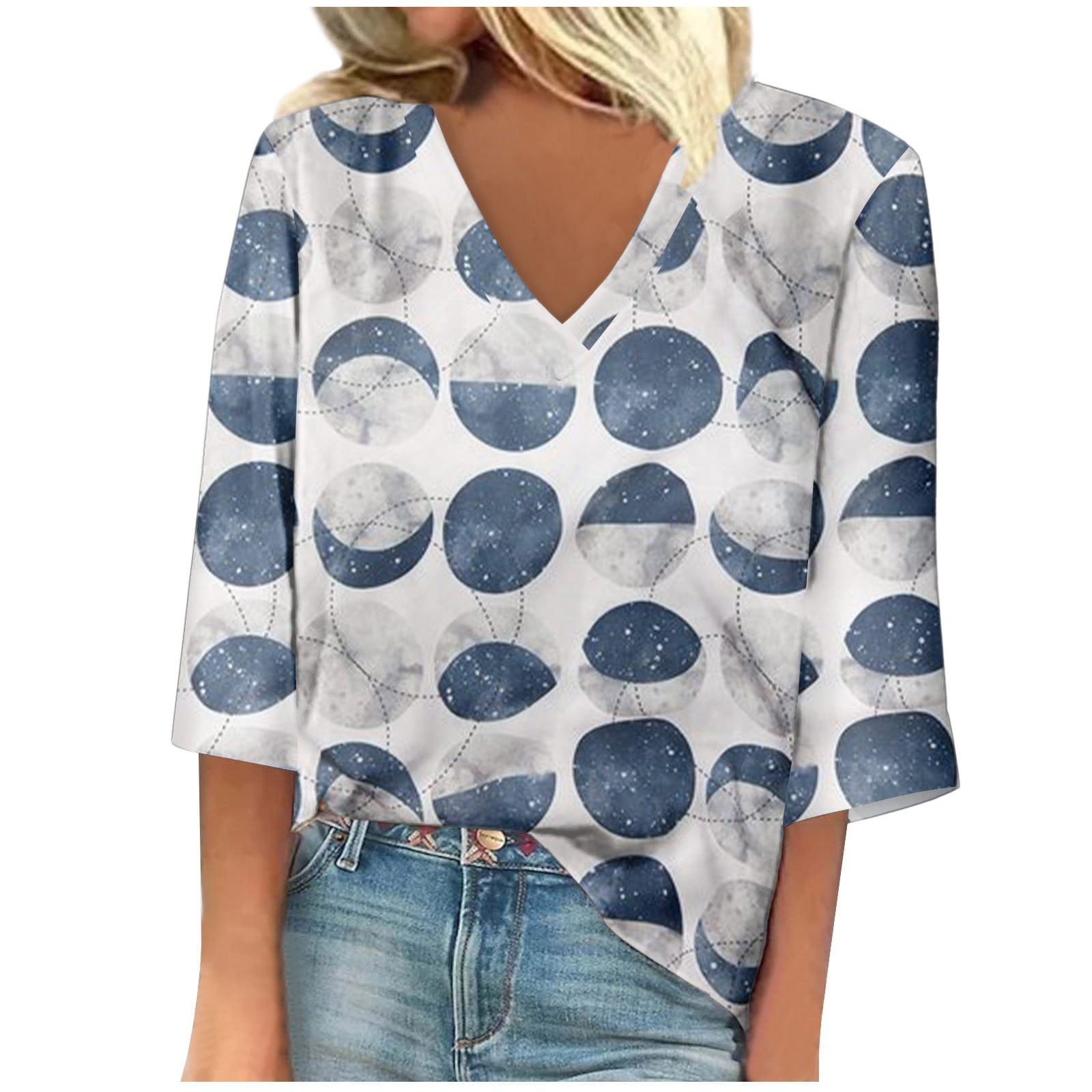 JULMCOMO Women Tops Summer Trendy 3/4 Length Sleeves T Shirt V Neck ...