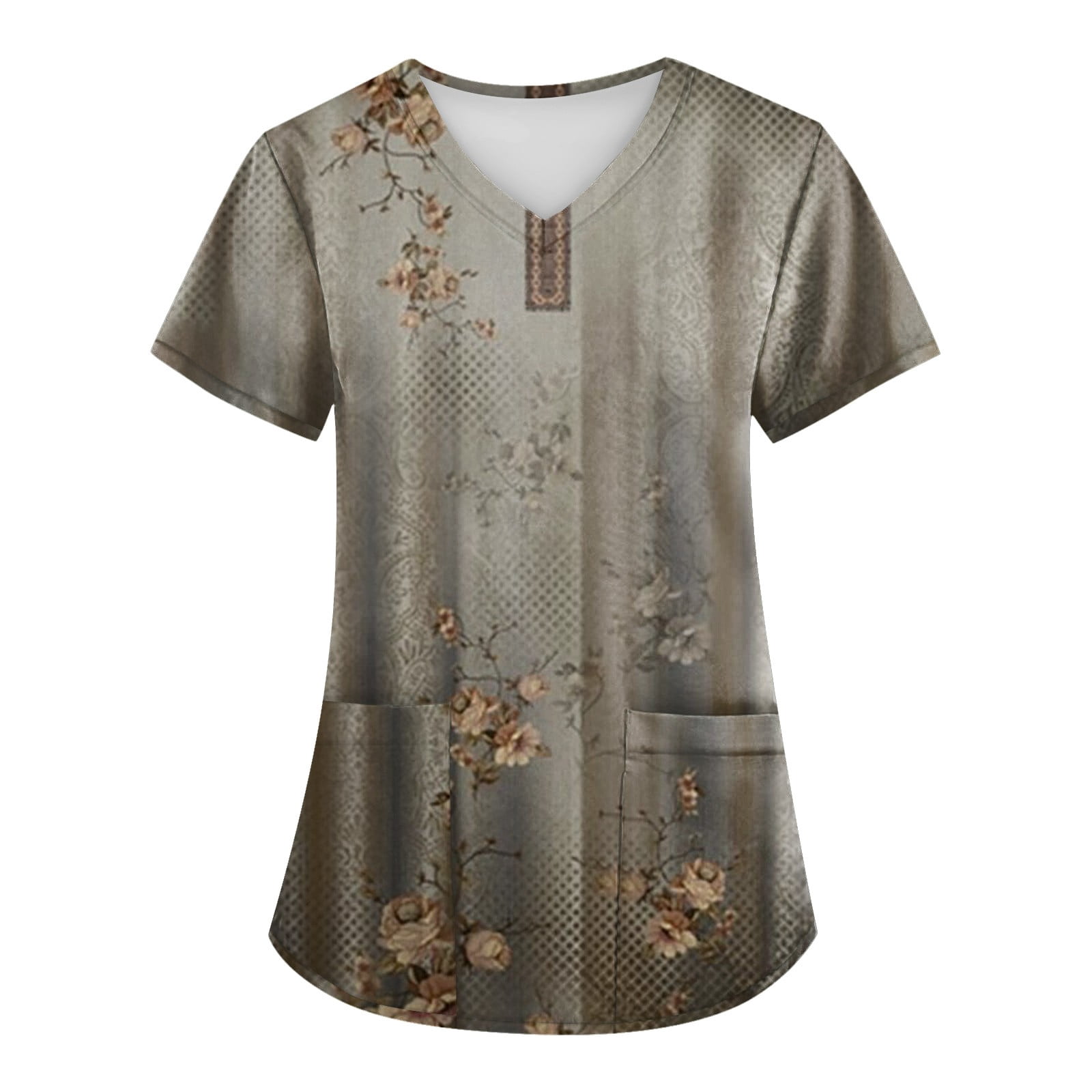 JULMCOMO Women's Scrubs Tops Clearance Cute Floral Pattern Short Sleeve ...