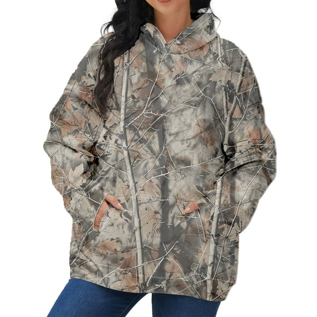 Julmcomo Womens Camo Hoodies Oversized Maple Leaf Print Camouflage