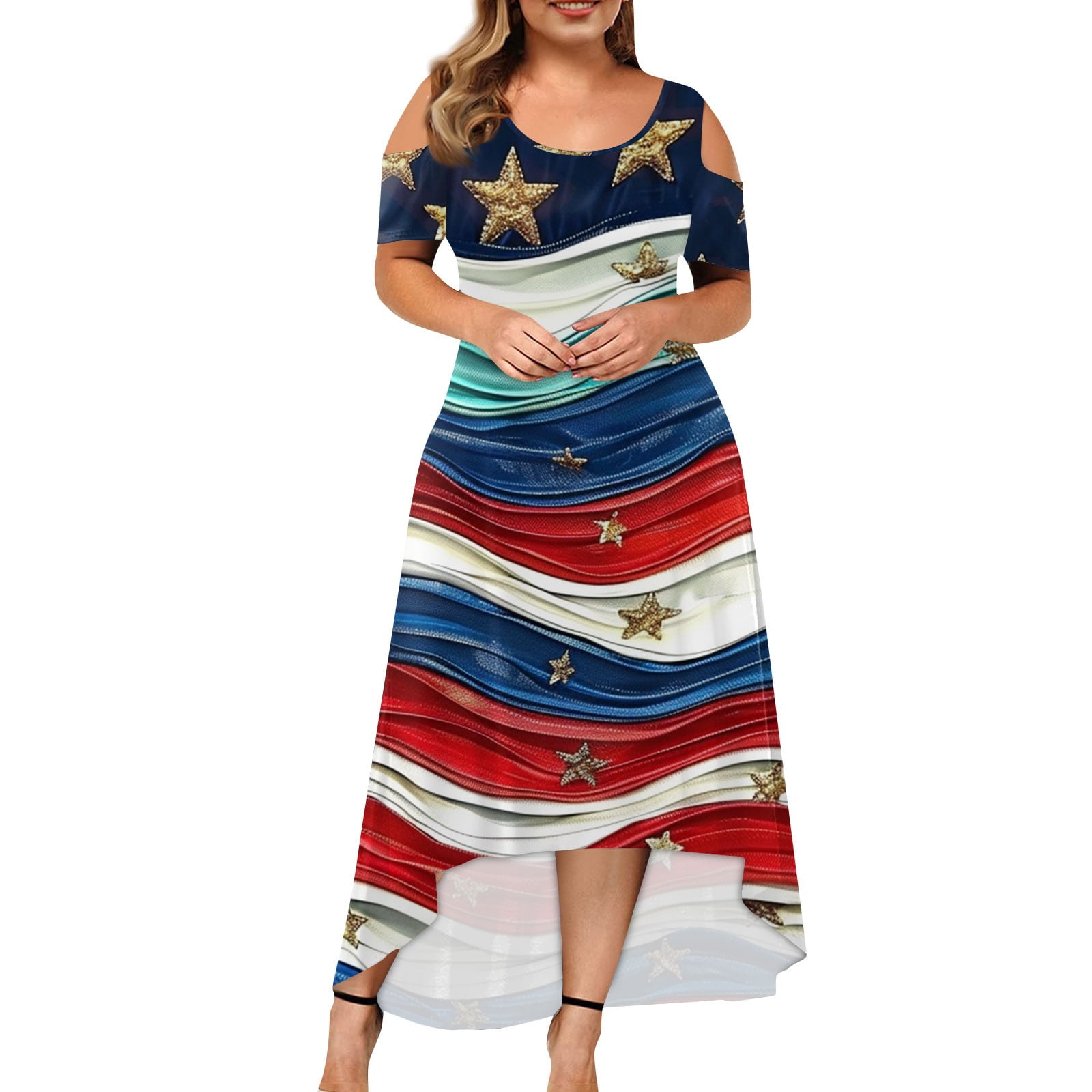 Julmcomo Womens Plus Size Summer Sun Dresses 5x Trendy American Flag
