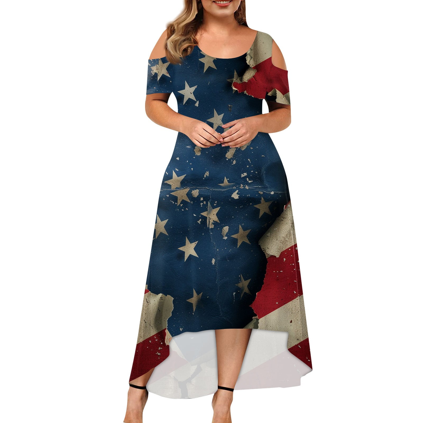 Julmcomo Womens Plus Size Sun Dresses Sexy Trendy American Flag Boho