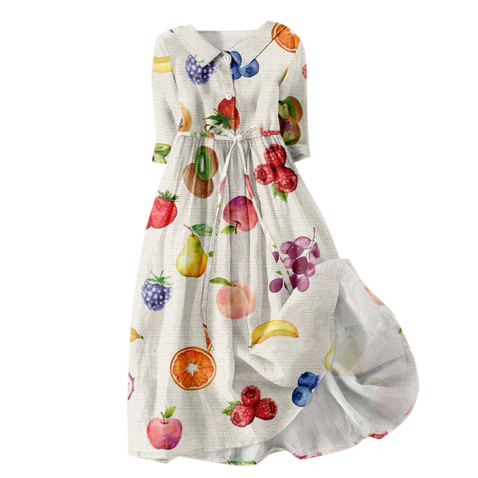 JULMCOMO Womens Spring Dresses 2024 Lapel Collar Button Lace-Up Boho ...