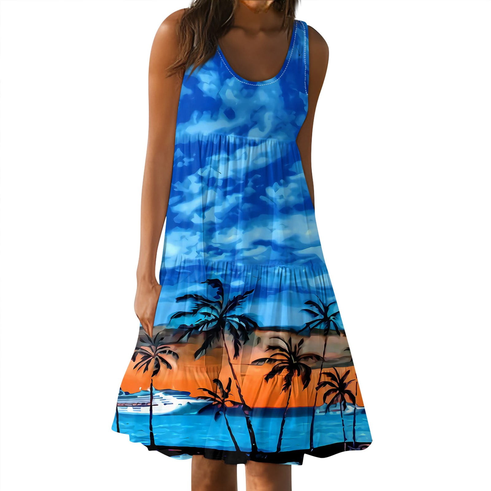 JULMCOMO Womens Summer Casual Sundresses Loose Swing Sleeveless Resort ...