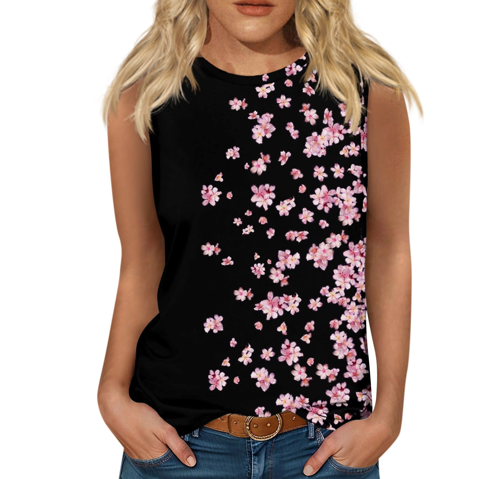 JULMCOMO Womens Summer Tops Trendy Casual Tank Tops Sleeveless Round ...