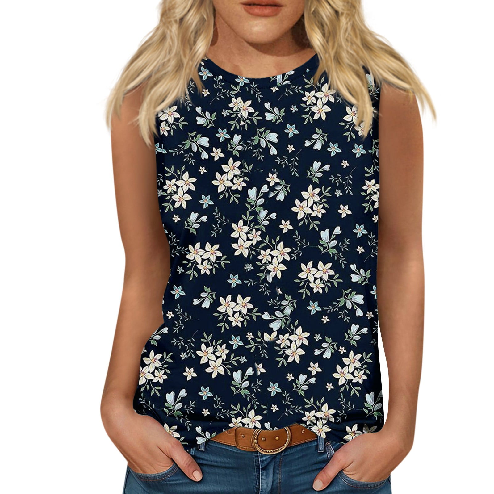 JULMCOMO Womens Tank Tops Summer Sleeveless T Shirt Round Neck Graphic ...