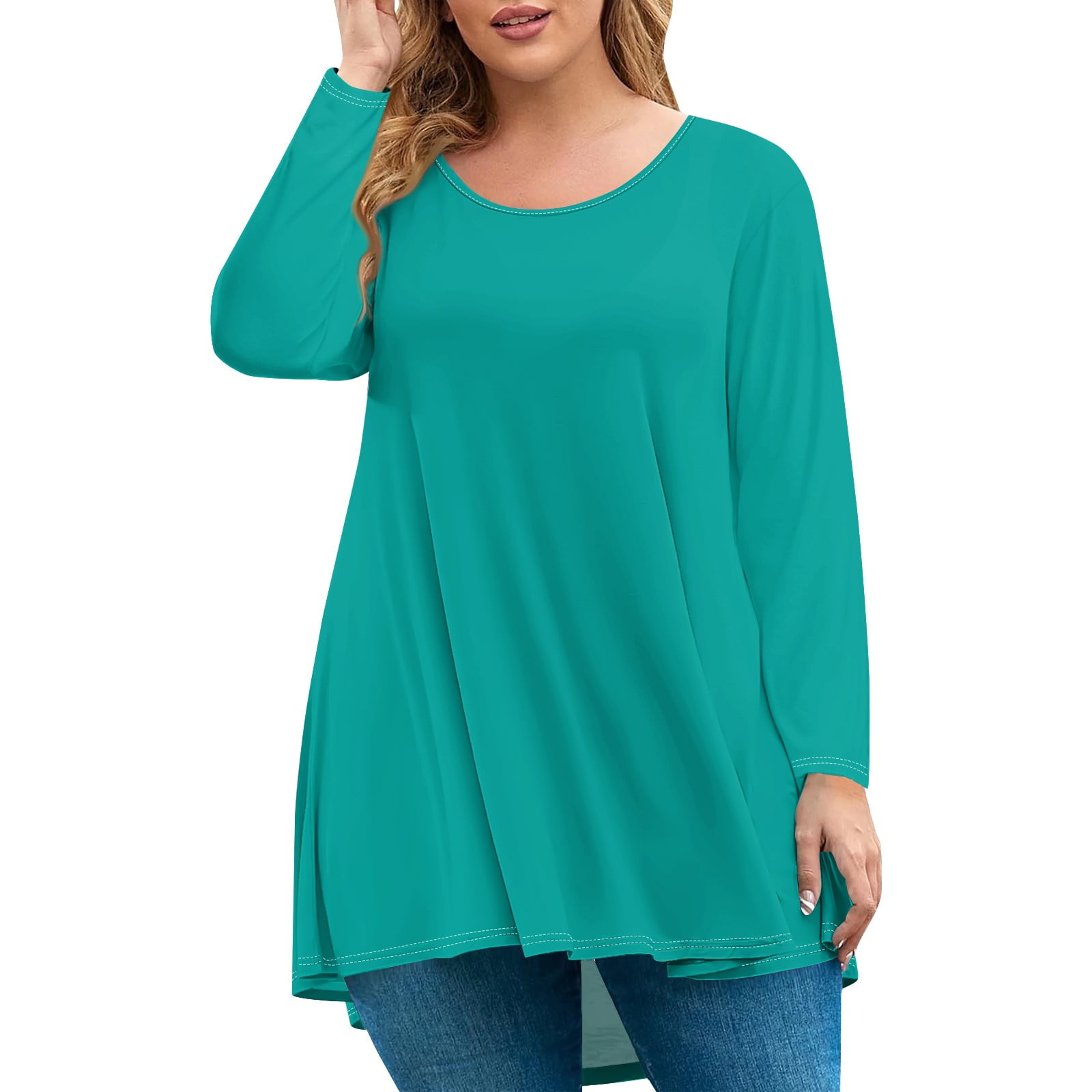 JULMCOMO Womens Turquoise Plus Size Tops 2024 4x-5x Half Sleeve Crew ...