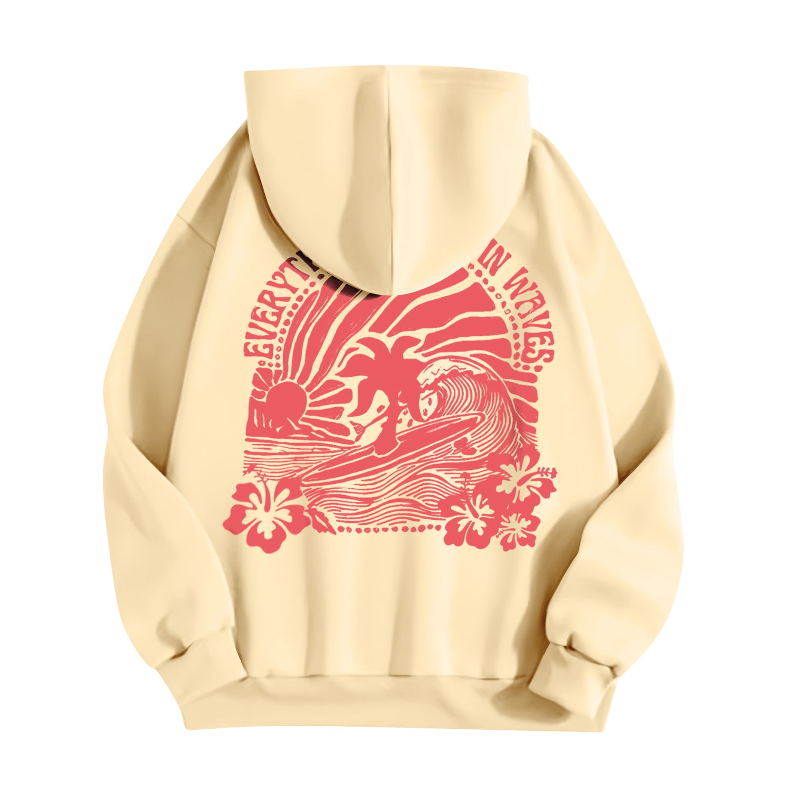 JULMCOMO Yellow Palm Puff Hoodie Preppy Oversized Long Sleeve ...