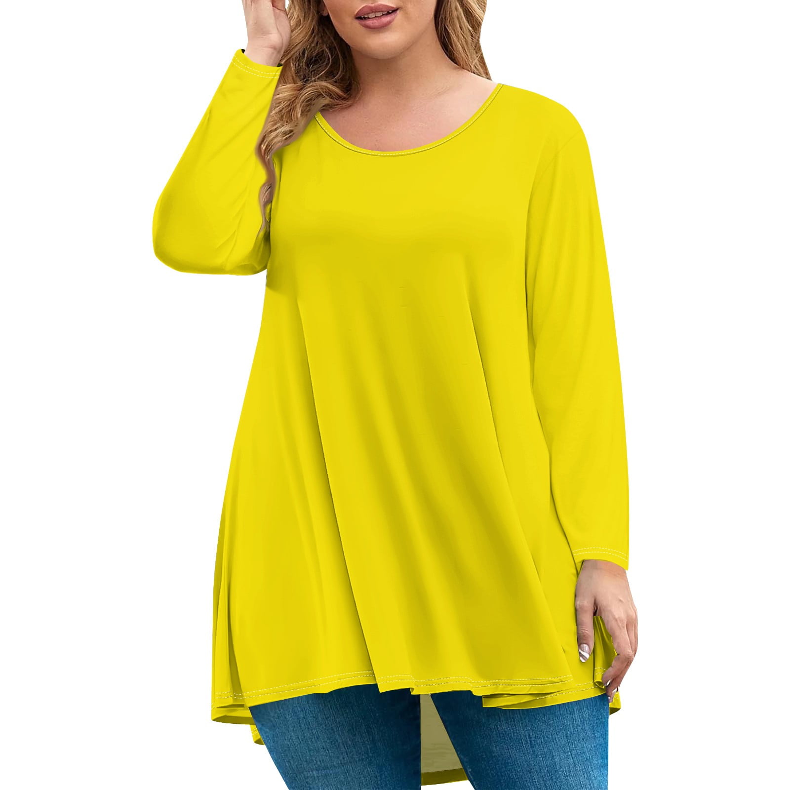 JULMCOMO Yellow Plus Size Tops for Women 4x-5x Half Sleeve Crew Neck ...