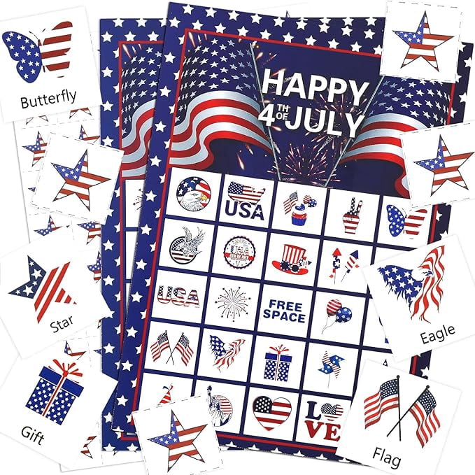 JULMELON 4th of July Game Cards Games, 24 Players Patriotic Game Cards ...