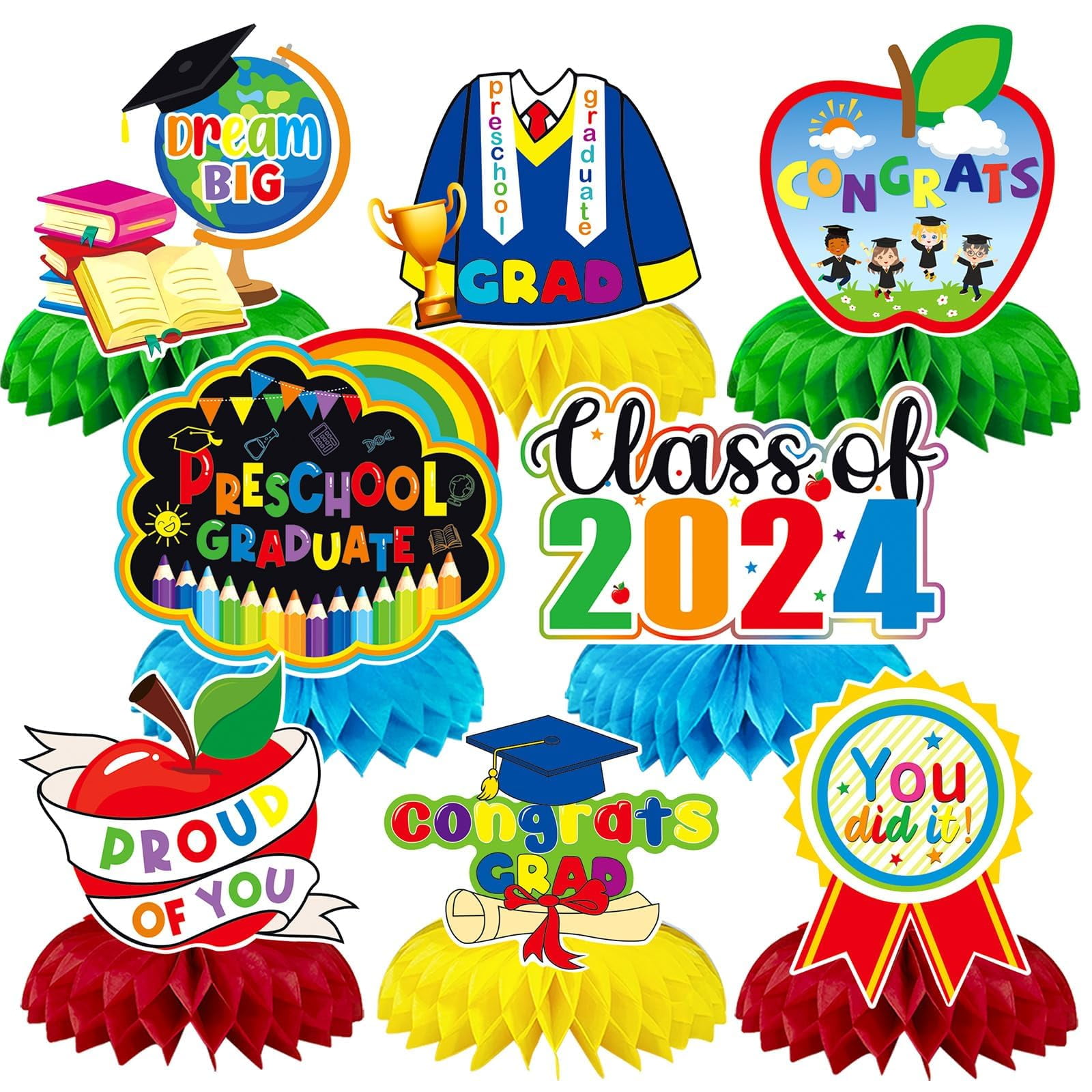 JULMELON 8PCS Preschool Graduation Party Decorations 2025 Honeycomb ...
