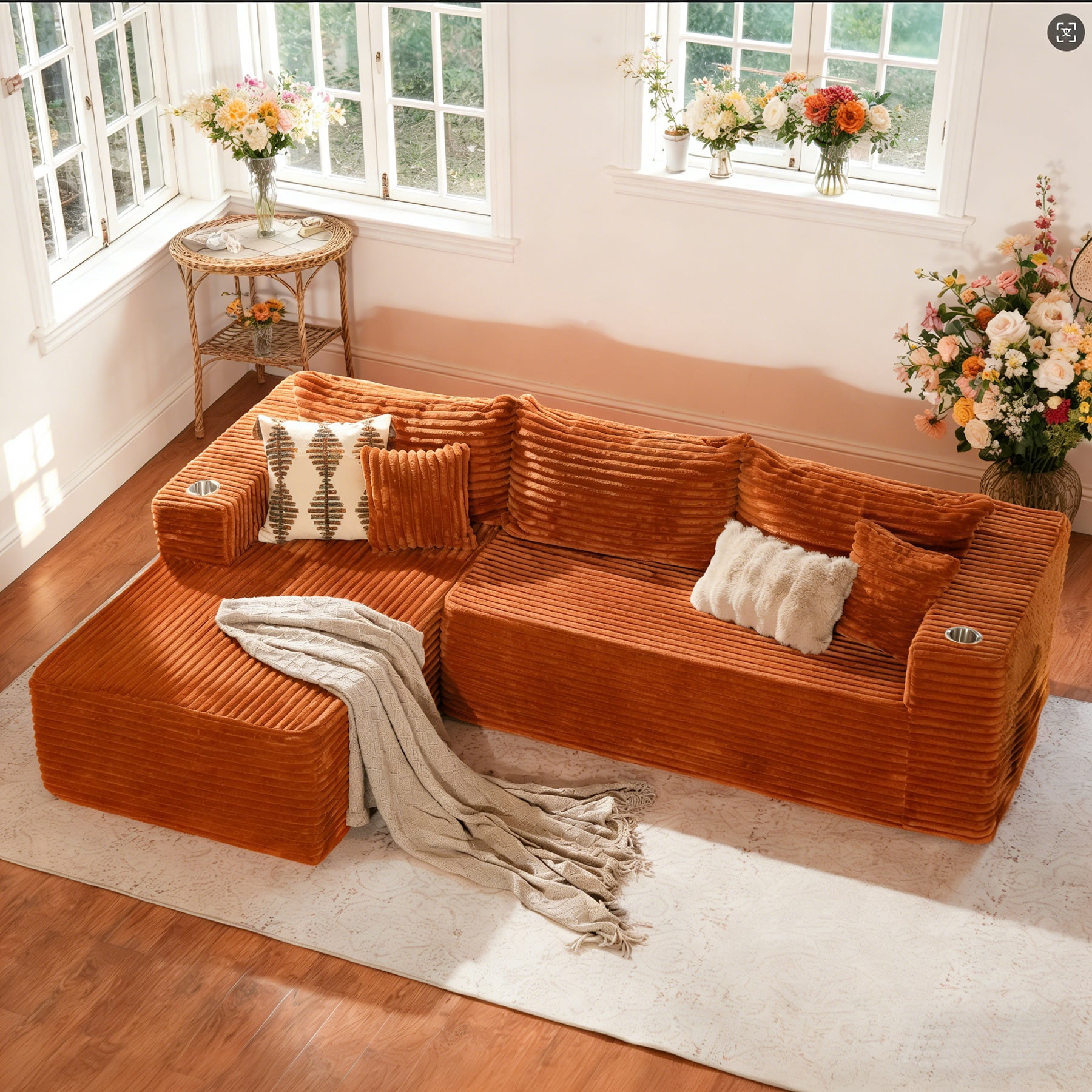 JULY'S SONG 108" L-Shaped Plush Modular Sectional Sofa, Modern Flannel ...