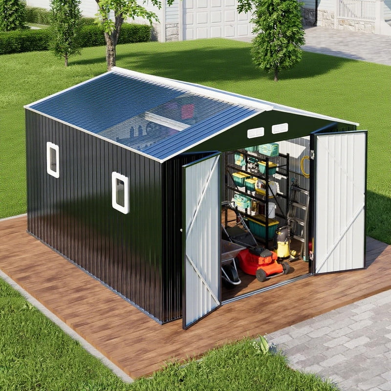 JULY'S SONG 10x12FT Outdoor Metal Shed with Windows & Lockable Doors ...