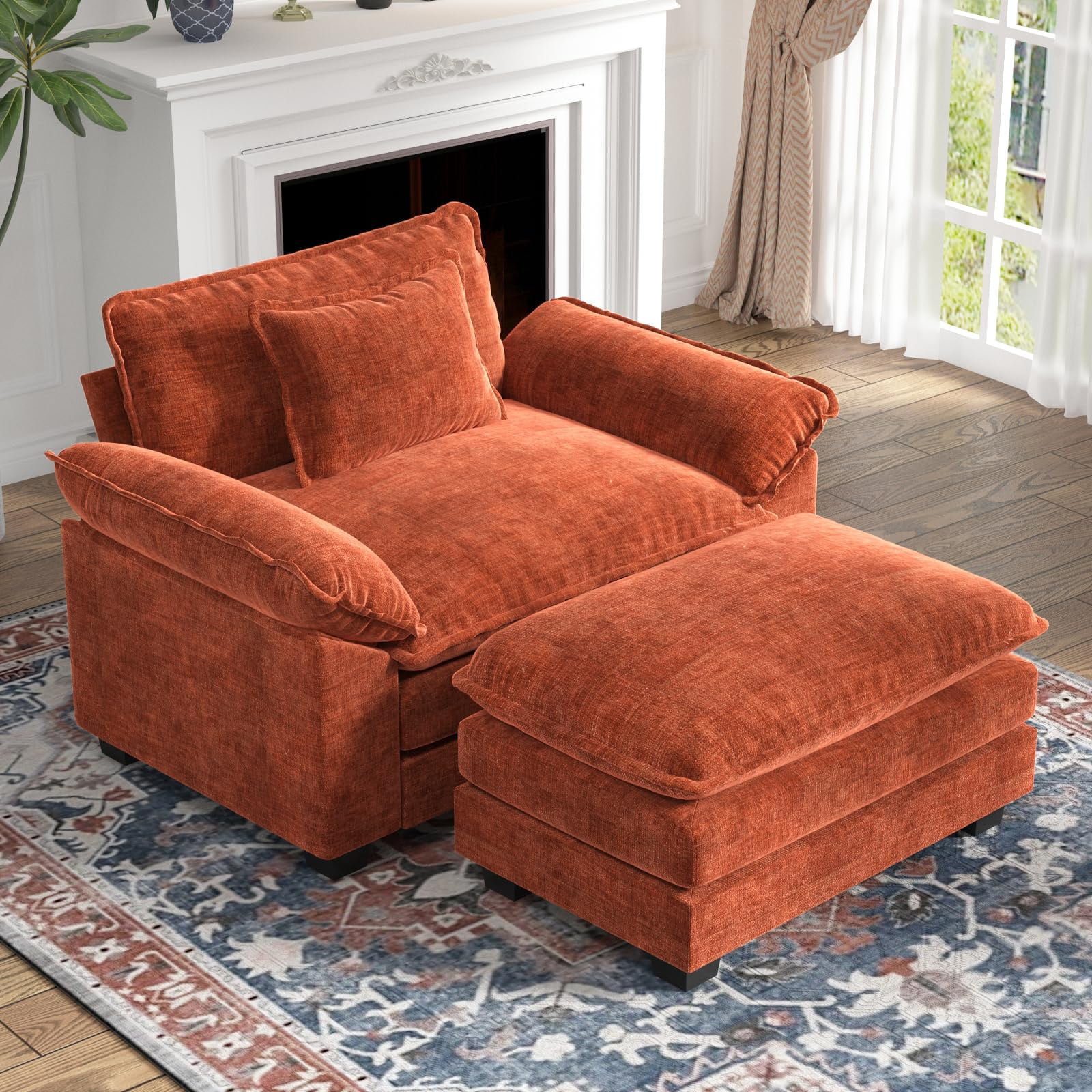 JULY'S SONG 49.5" W Oversized Accent Chair with Ottoman, Chenille Cloud ...