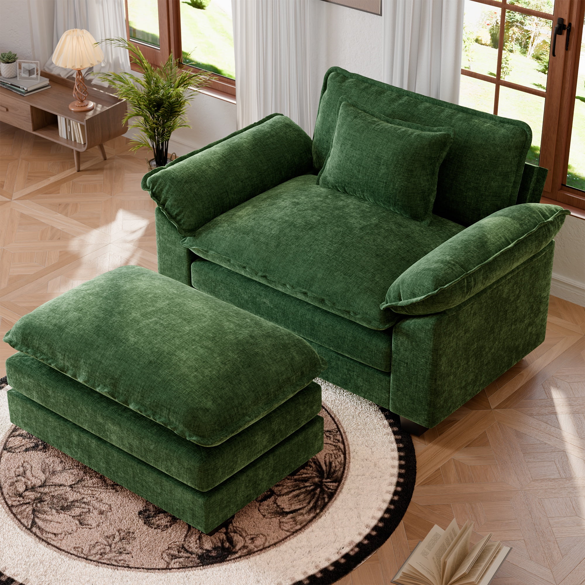 CDCASA 49.5" W Oversized Accent Chair with Ottoman, Chenille Cloud Sofa ...