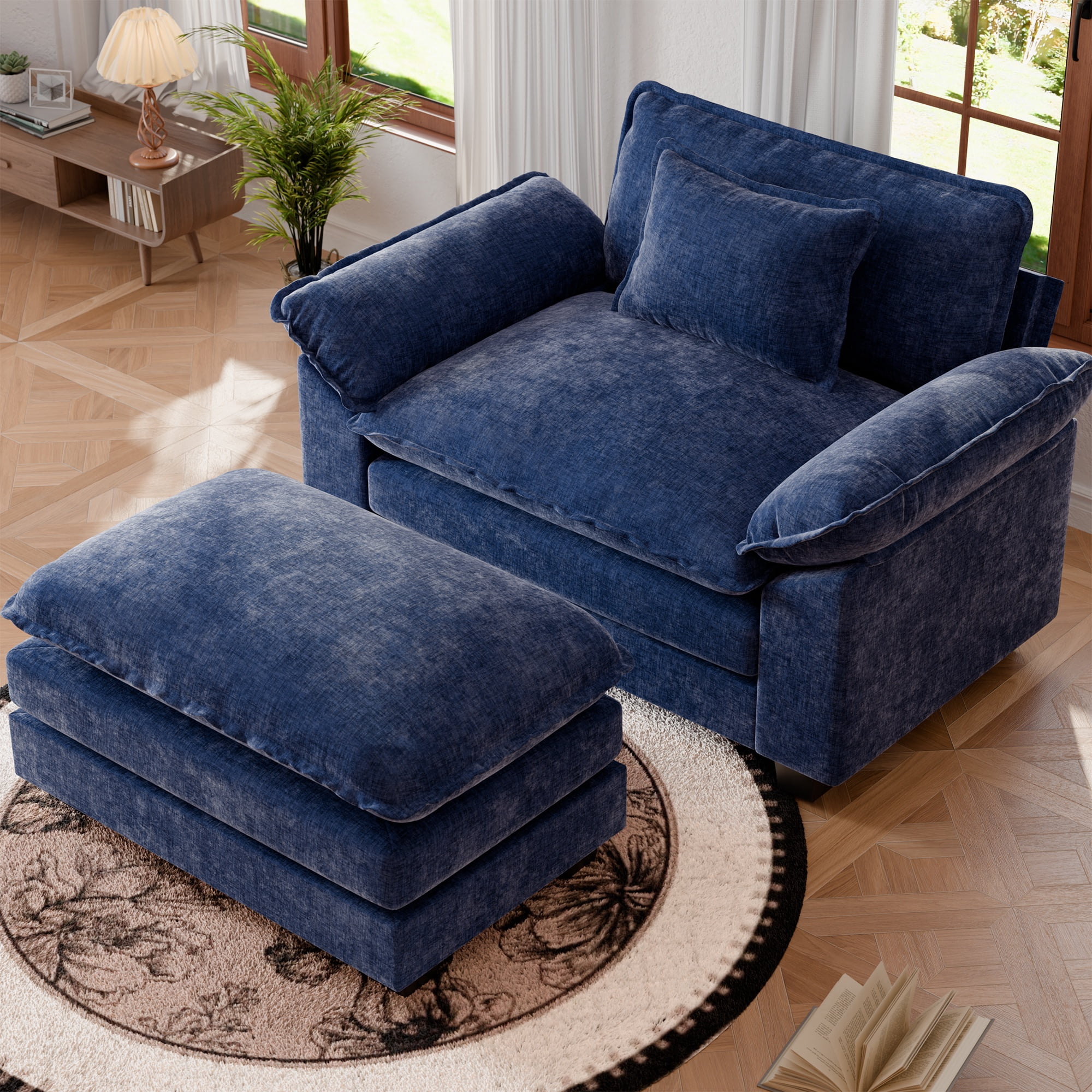 JULY'S SONG 49.5" W Oversized Accent Chair with Ottoman, Chenille Cloud ...
