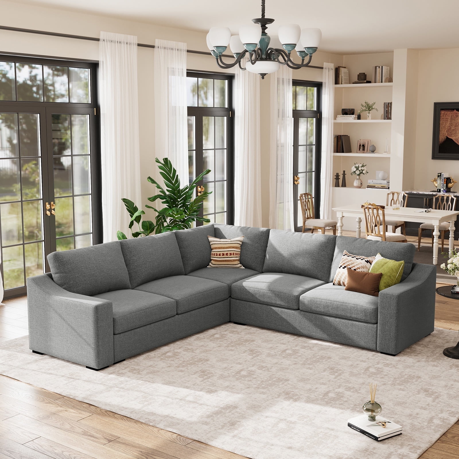 JULY'S SONG L-Shaped Couches for Living Room, Natural Linen Fabric ...