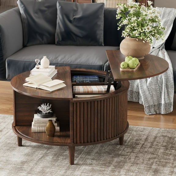 23.6" Round Coffee Table with Storage, 3-Tier Small Round Coffee Table ...