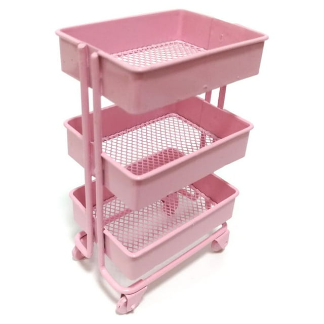 JULYING Portable 3-Tier Mini Trolley Storage Rack with Metal Wheels ...