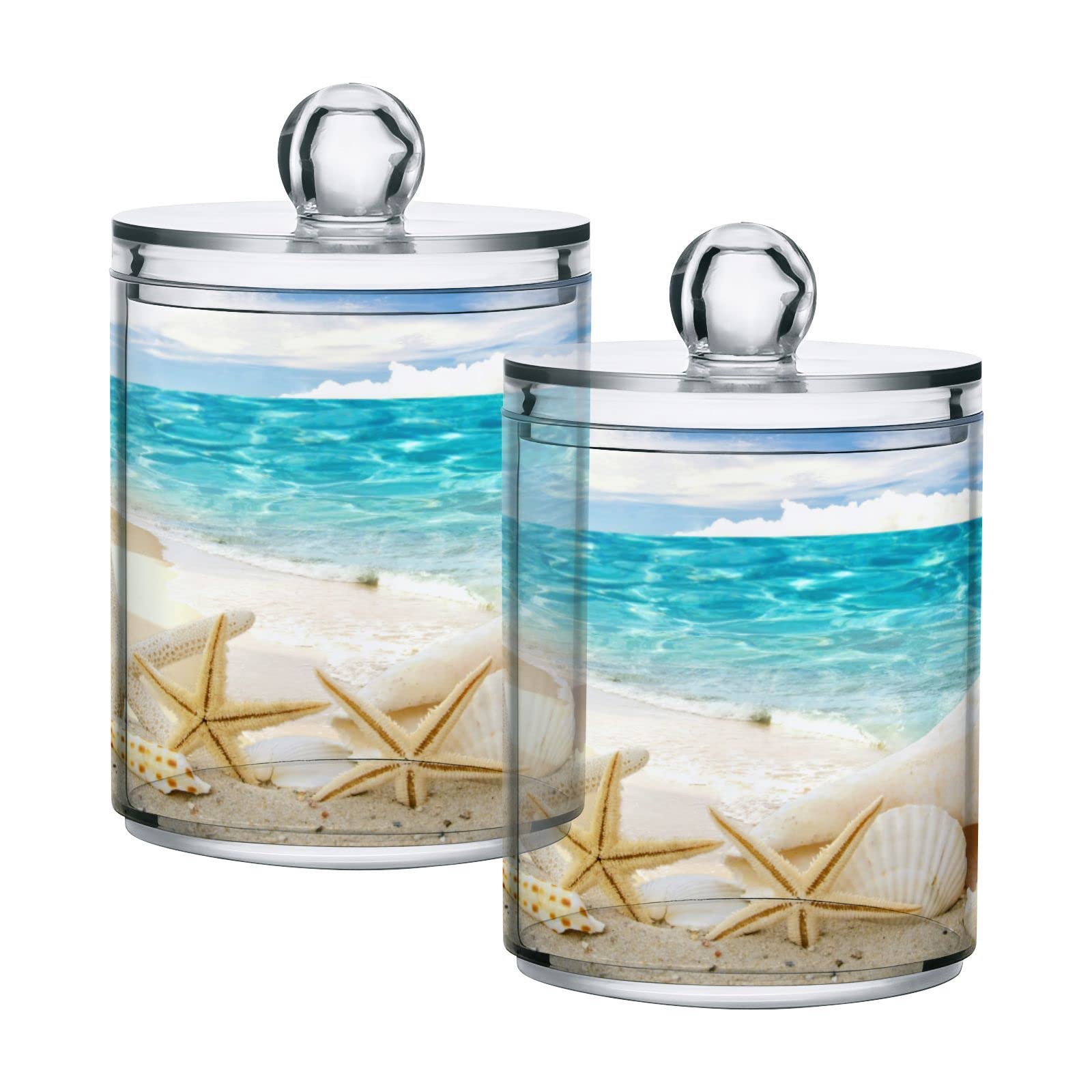 JUMBEAR 4 Pack Sea Beach Starfish Qtip Holder Dispenser with Lid, 14 oz ...