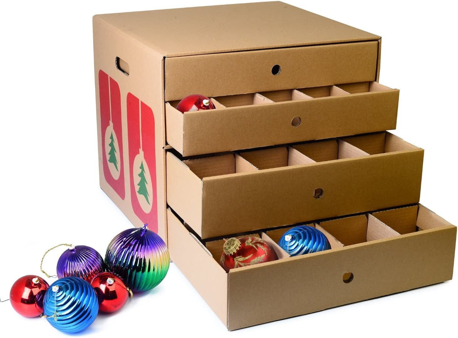 JUMBL Large Corrugated Ornament Storage Organizer with Dividers - Holds ...