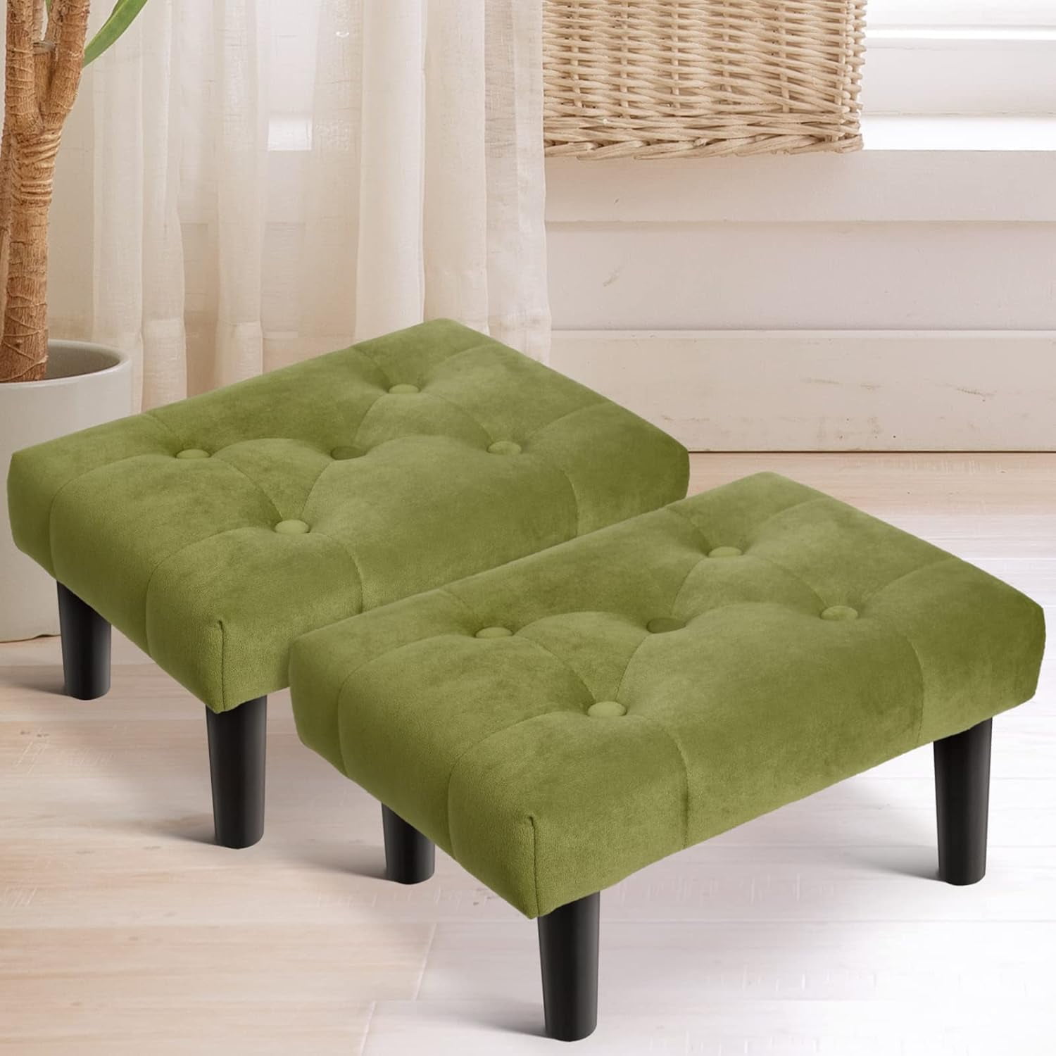 JUMBO CRAFTS Rectangular Ottoman Set of 2 Footstool Velvet Soft ...
