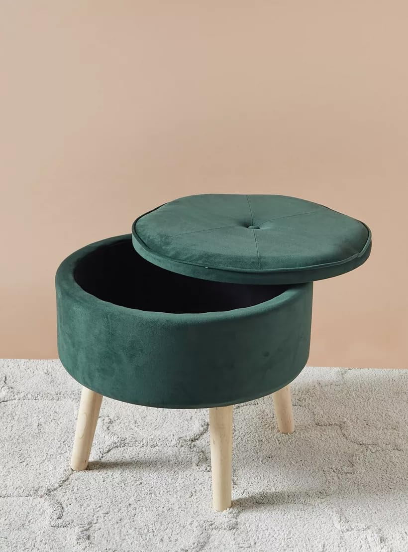 JUMBO CRAFTS Round Velvet Tufted Storage Ottoman Round Stools for SittingSuitable for ...