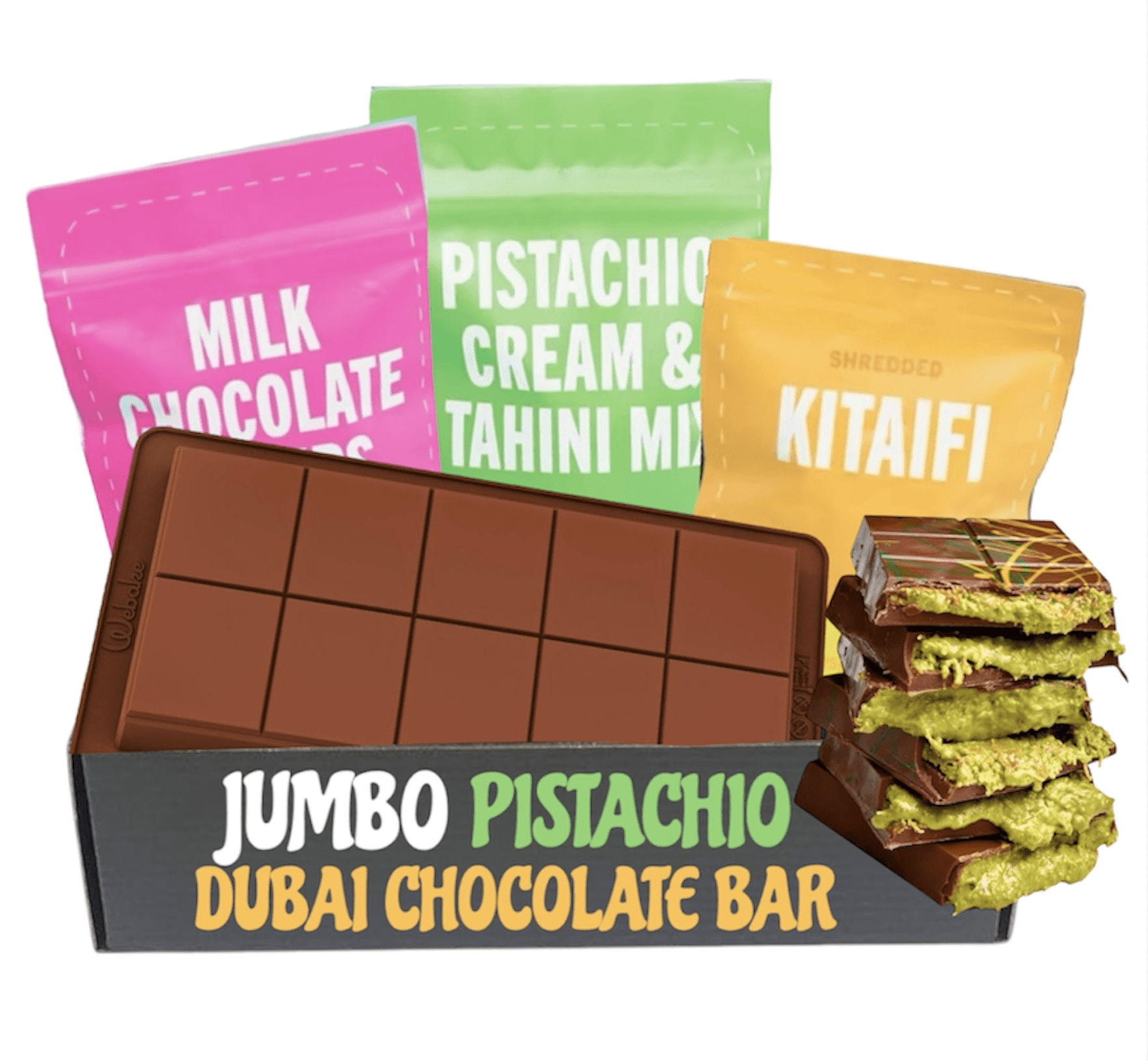 JUMBO DIY Viral Dubai Pistachio Knafeh Chocolate Bar Kit With Silicone ...