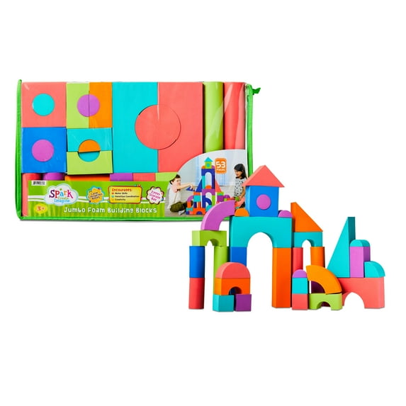 Spark.Create.Imagine Jumbo Foam Building Blocks, 53 Pieces for Ages 3 ...