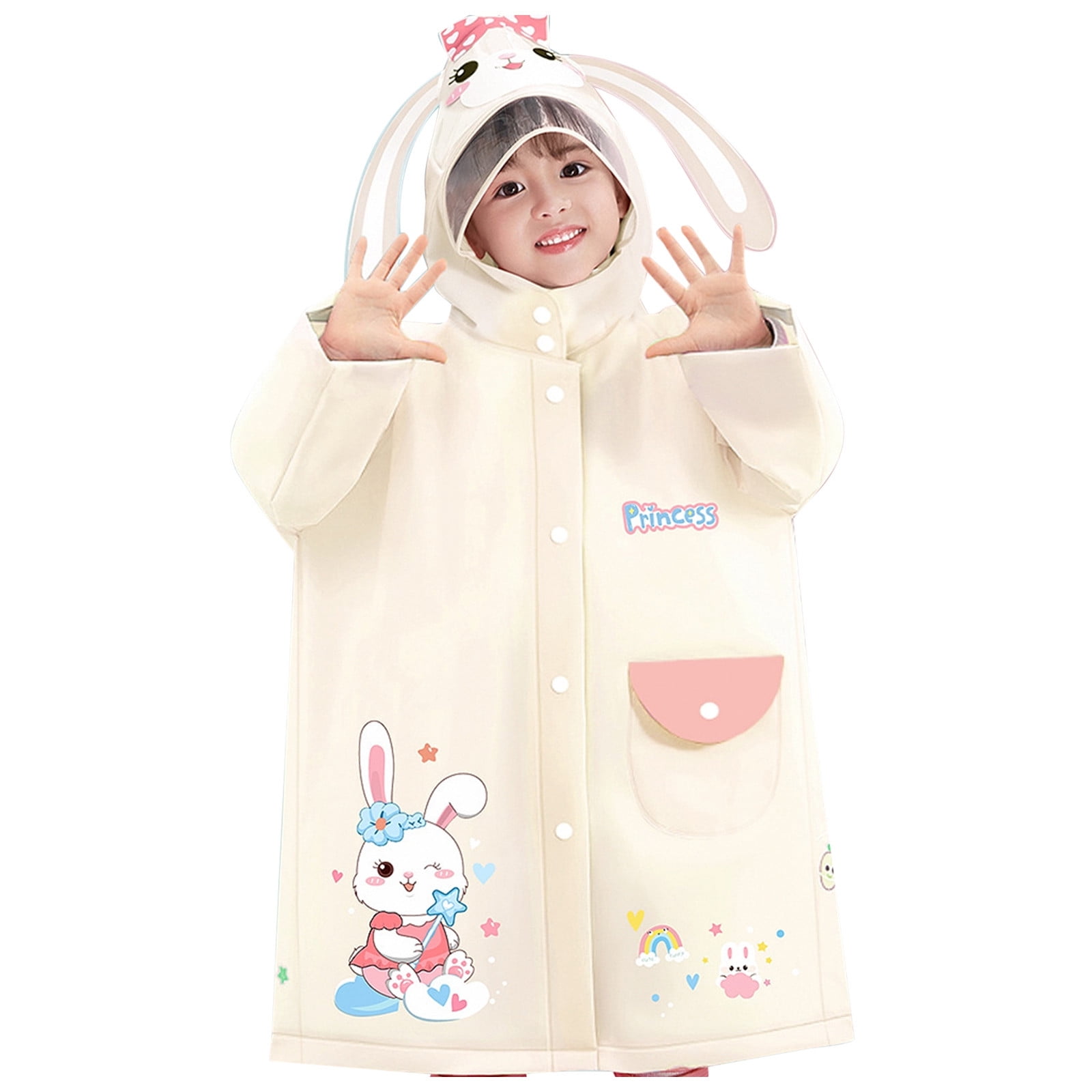 JUMESG Raincoat for Girls Rain Ponchos for Kids, Reusable Kids Rain Jacket with Hood Waterproof ...