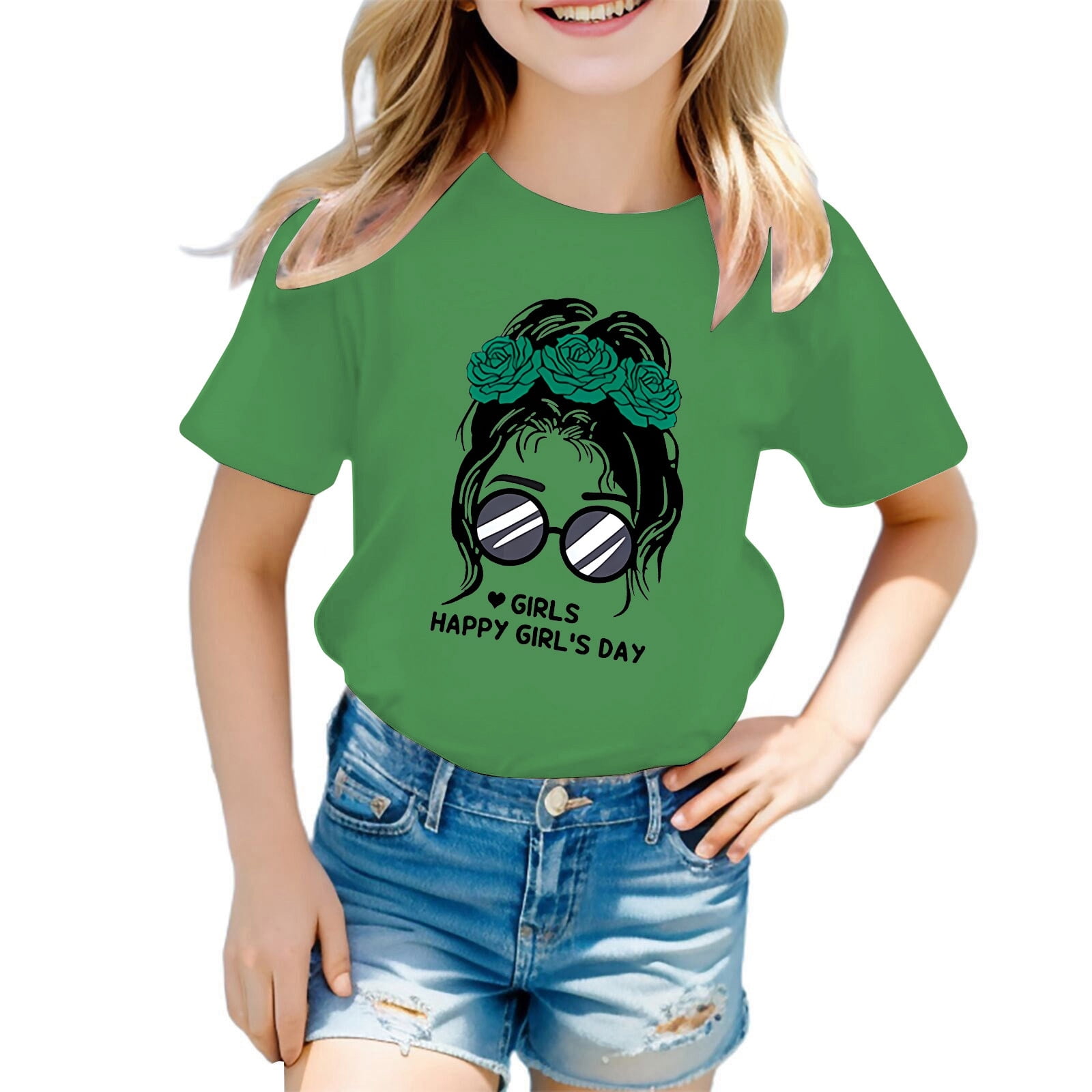 JUMESG Shirts for Teen Girls Girl's Cute Graphic Casual Round Neck ...