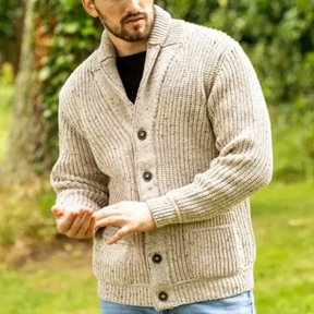 Kallspin Men's Wool Blend Shawl Collar Cardigan Sweater Button Down ...