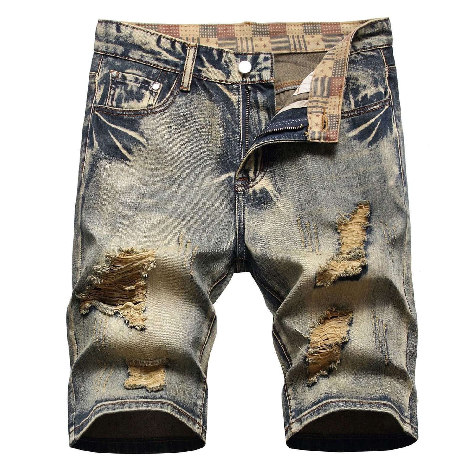 JUMESGU Men's Ripped Jean Short Distressed Straight Fit Denim Shorts ...