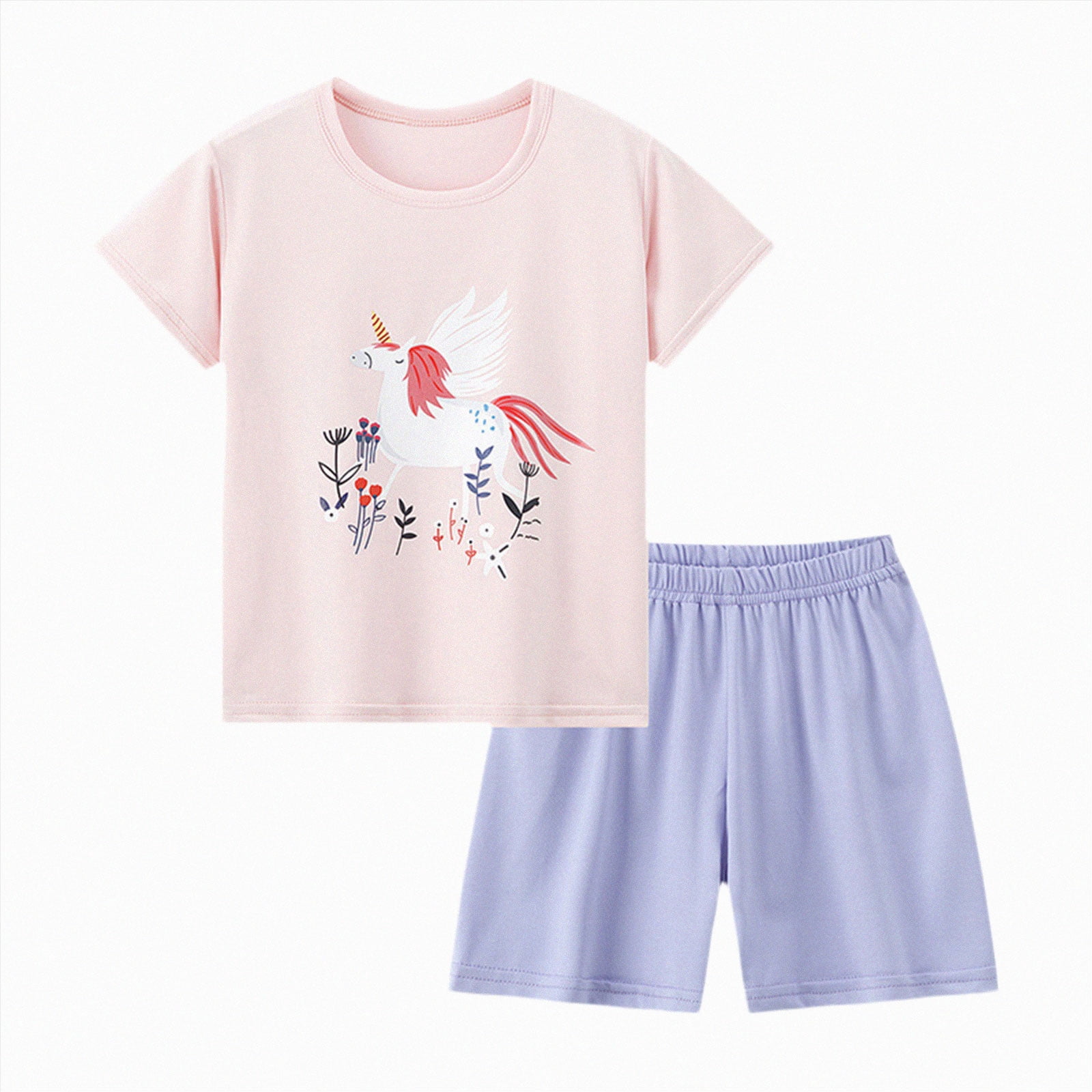 JUMEYU Girl Pjs Summer Pajamas for Girls Pjs Sets Short Sleeve Summer ...