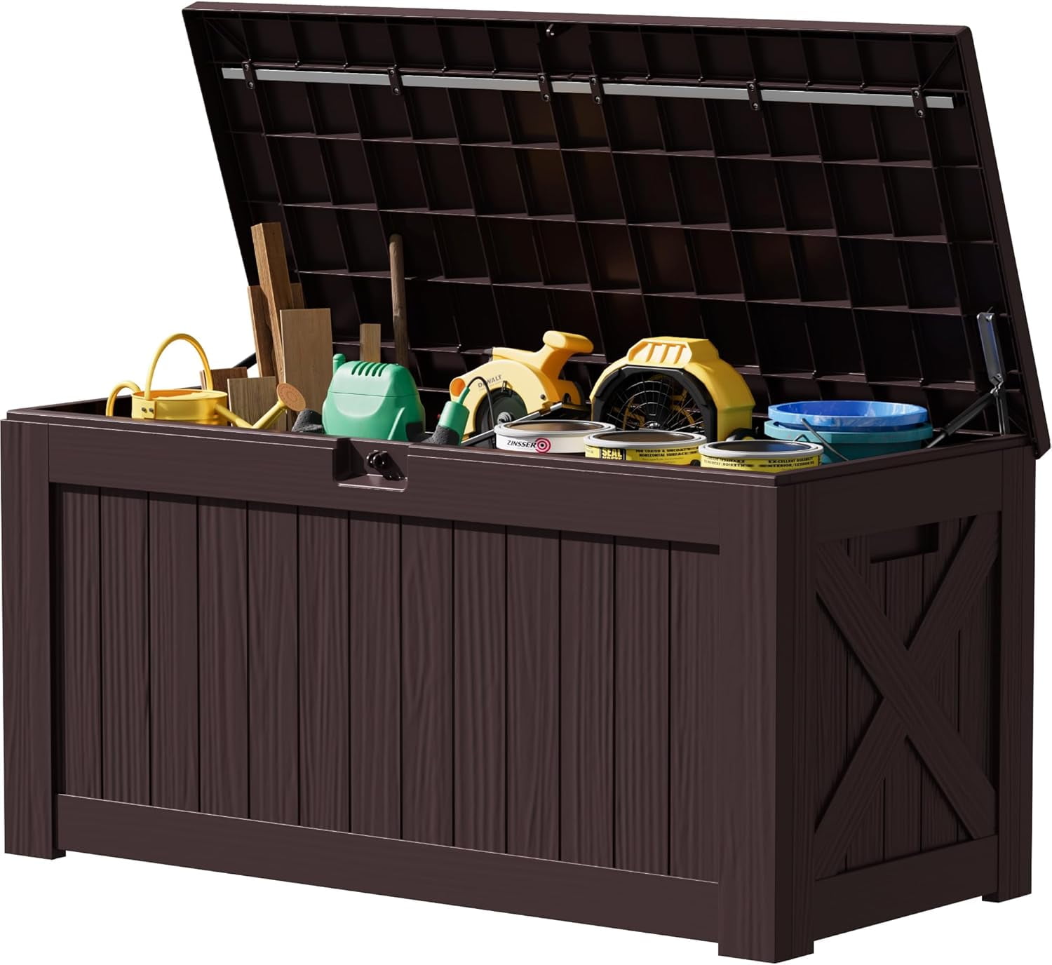 JUMMICO 120 Gallon Resin Deck Box, Large Outdoor Storage Box Waterproof ...