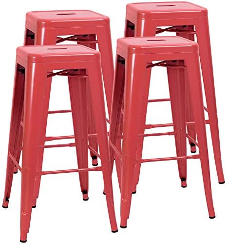 JUMMICO 30 Inches Metal Bar Stools Industrial Barstools Stackable High ...