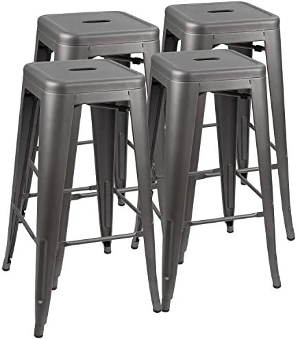 JUMMICO 30 Inches Metal Bar Stools Industrial Barstools Stackable High ...