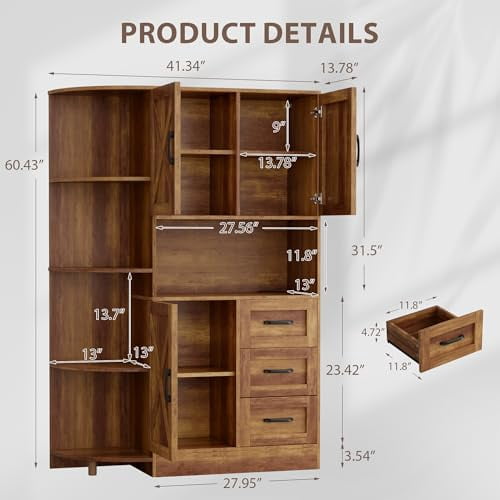 JUMMICO 60.4" Kitchen Pantry Storage Cabinet, Farmhouse Cupboard Hutch ...