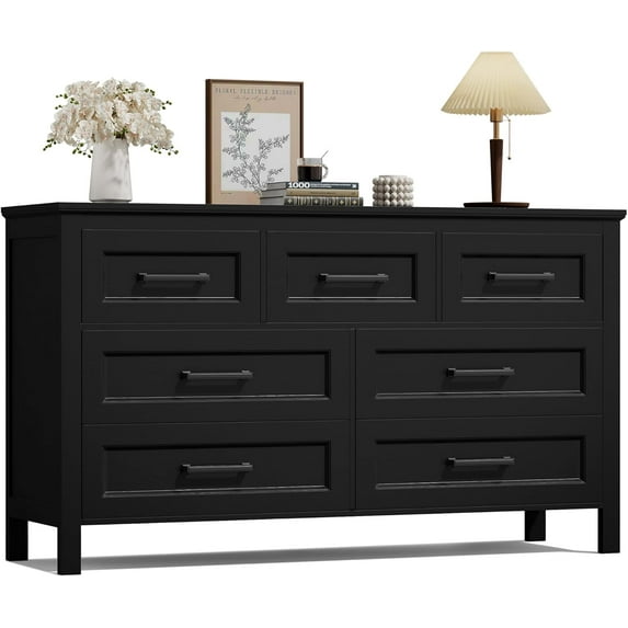 JUMMICO Black Dresser for Bedroom,Wooden 7 Drawer Dresser for Nursery ...