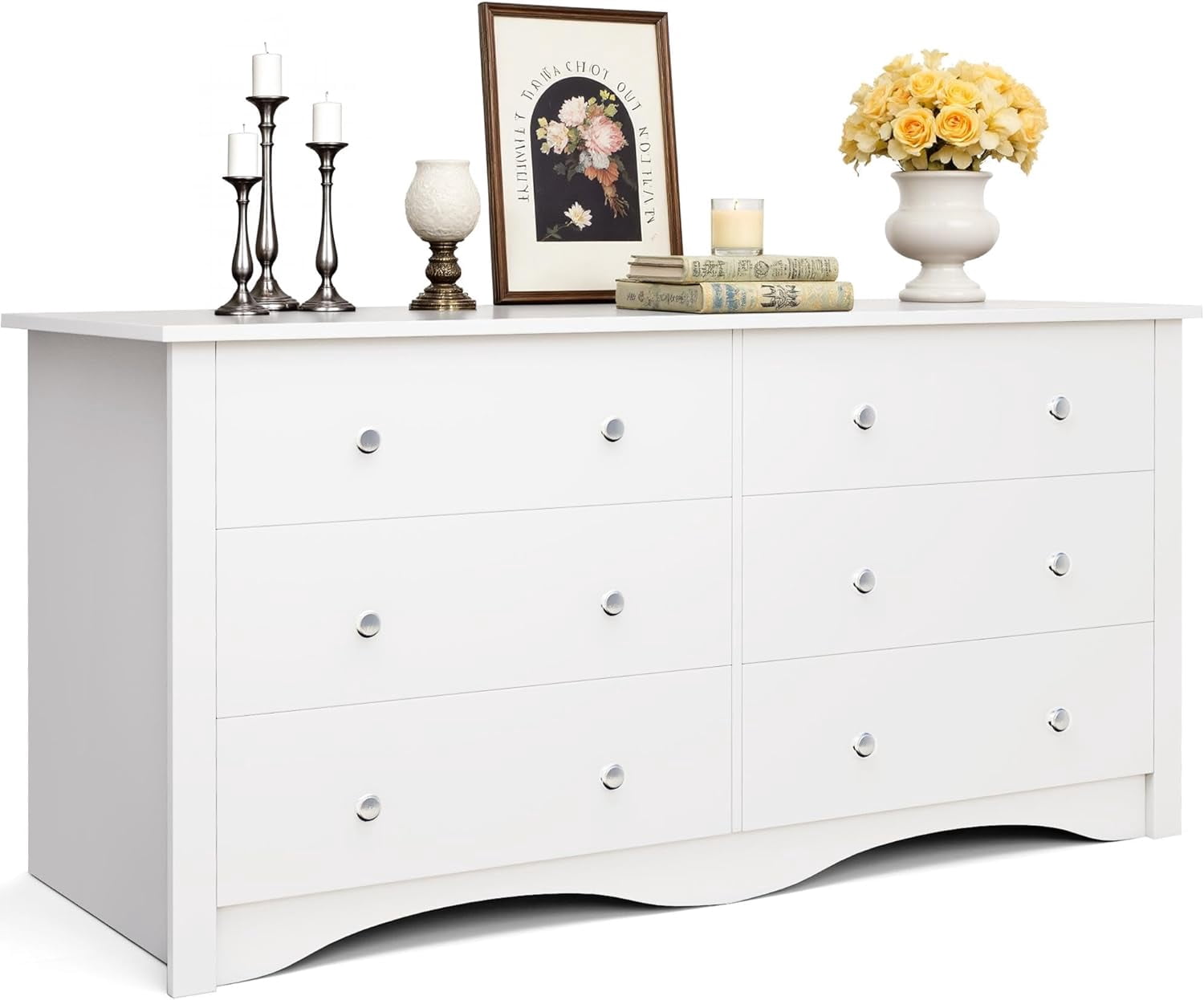 JUMMICO Dresser for Bedroom, 6 Wood Dresser Drawers, Wide Chest of ...