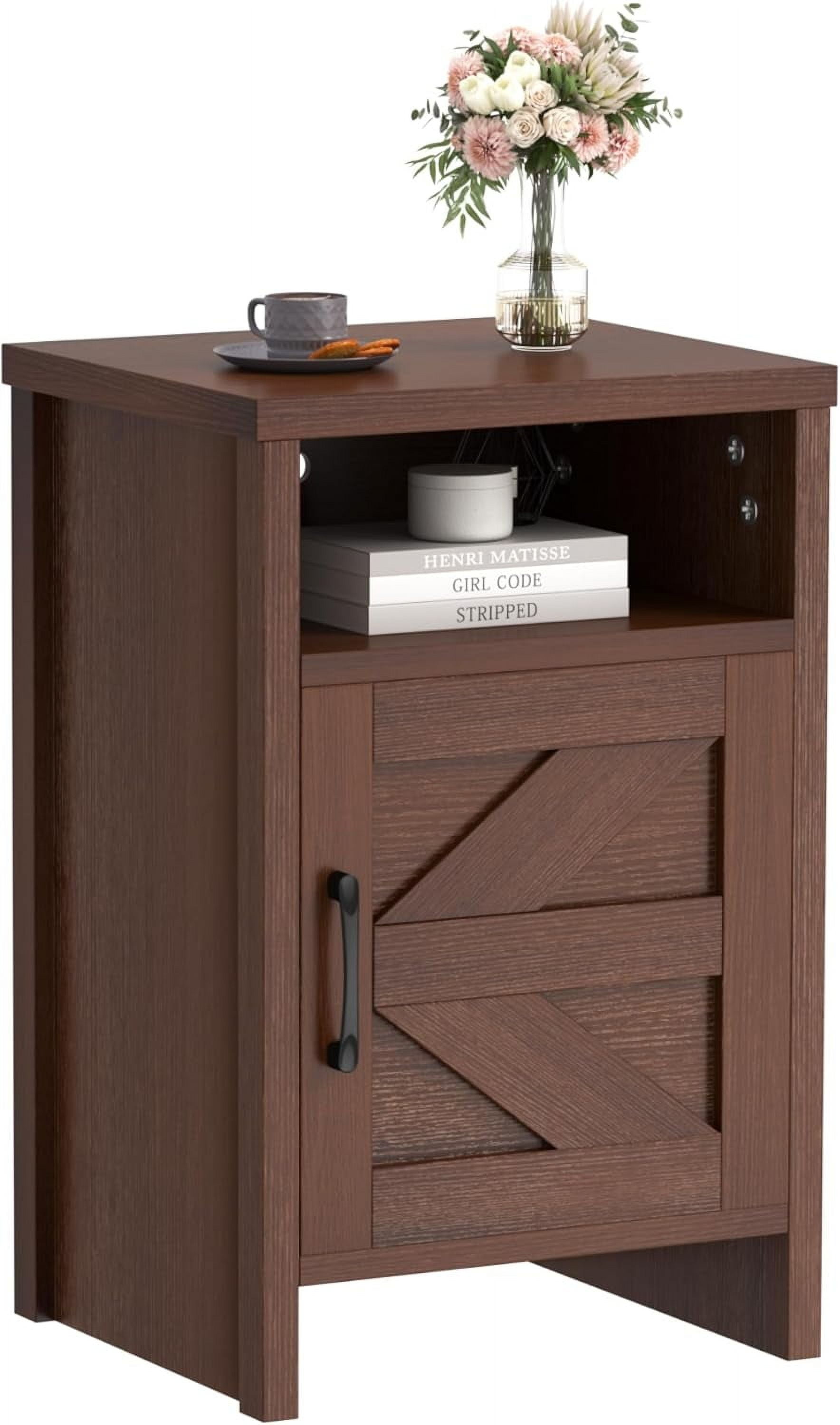 JUMMICO Farmhouse Nightstand, Modern Bedside Table with Barn Door and ...
