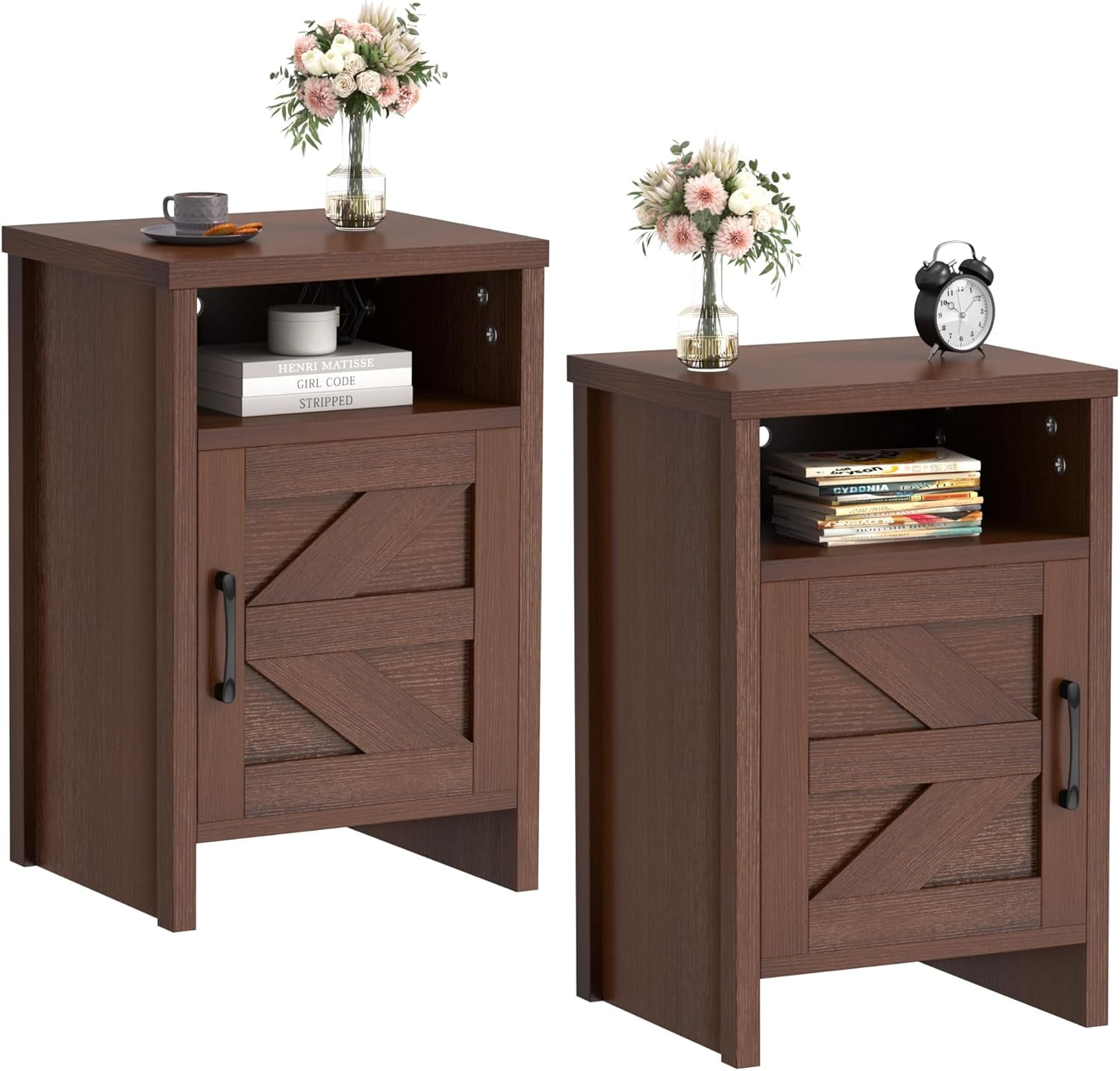 JUMMICO Farmhouse Nightstand, Modern Bedside Table with Barn Door and ...