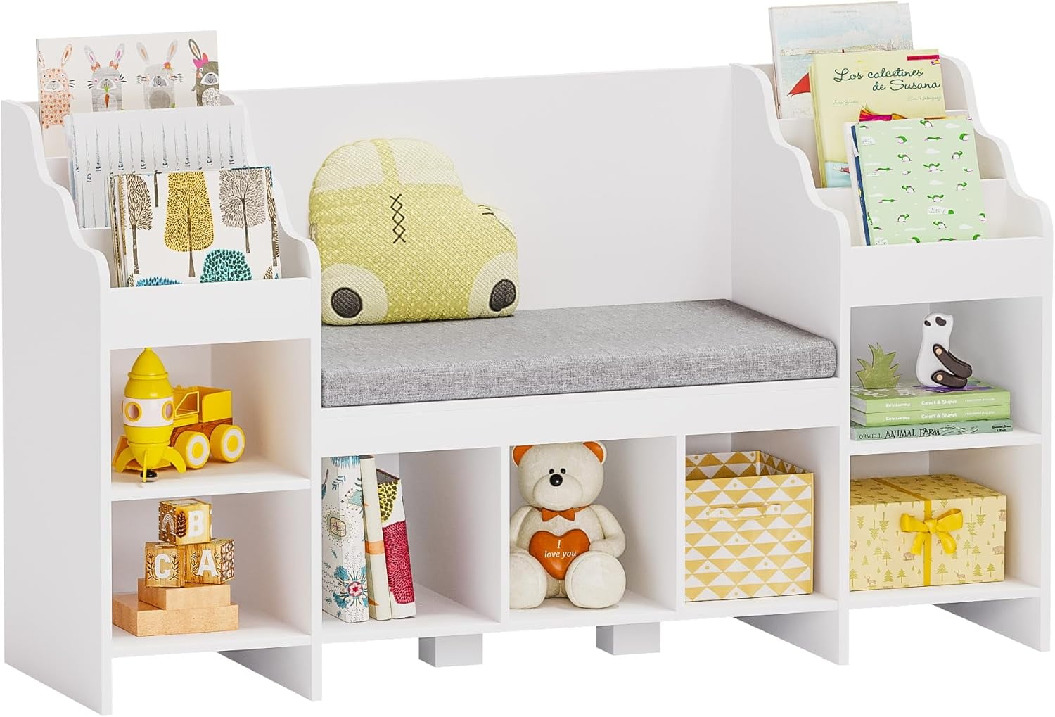 JUMMICO Kids Bookshelf with Reading Nook, Kids Bookcase with , Book ...