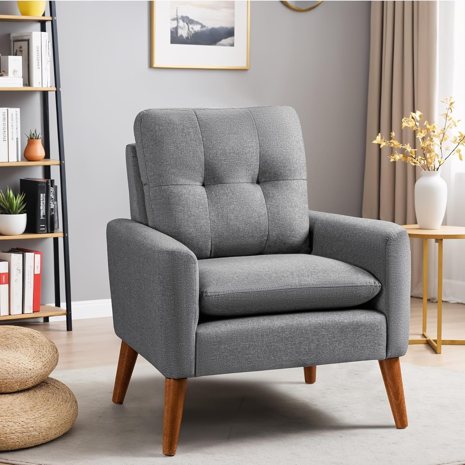 JUMMICO Mid Century Accent Chair, Fabric Modern Reading Living Room ...