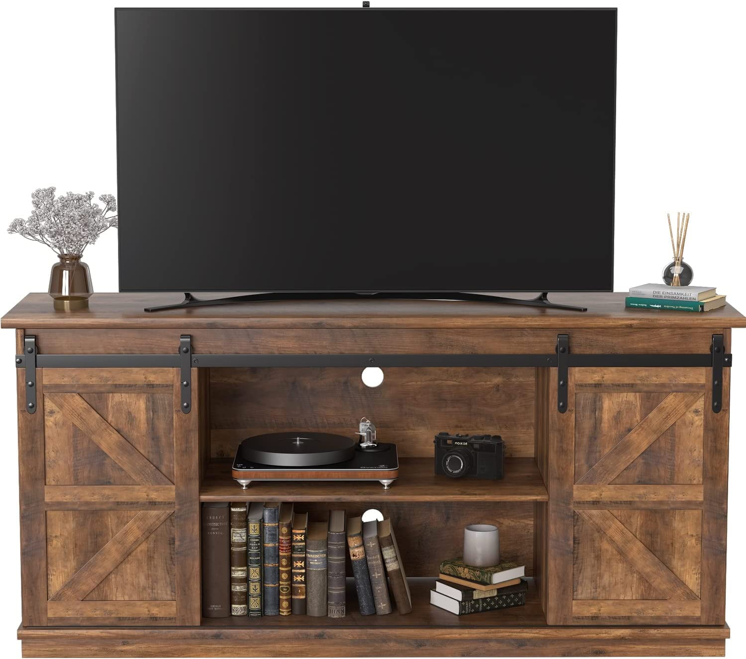 JUMMICO TV Stand for 65 Inch TV, Entertainment Center with Storage Cabinets and Sliding Barn ...