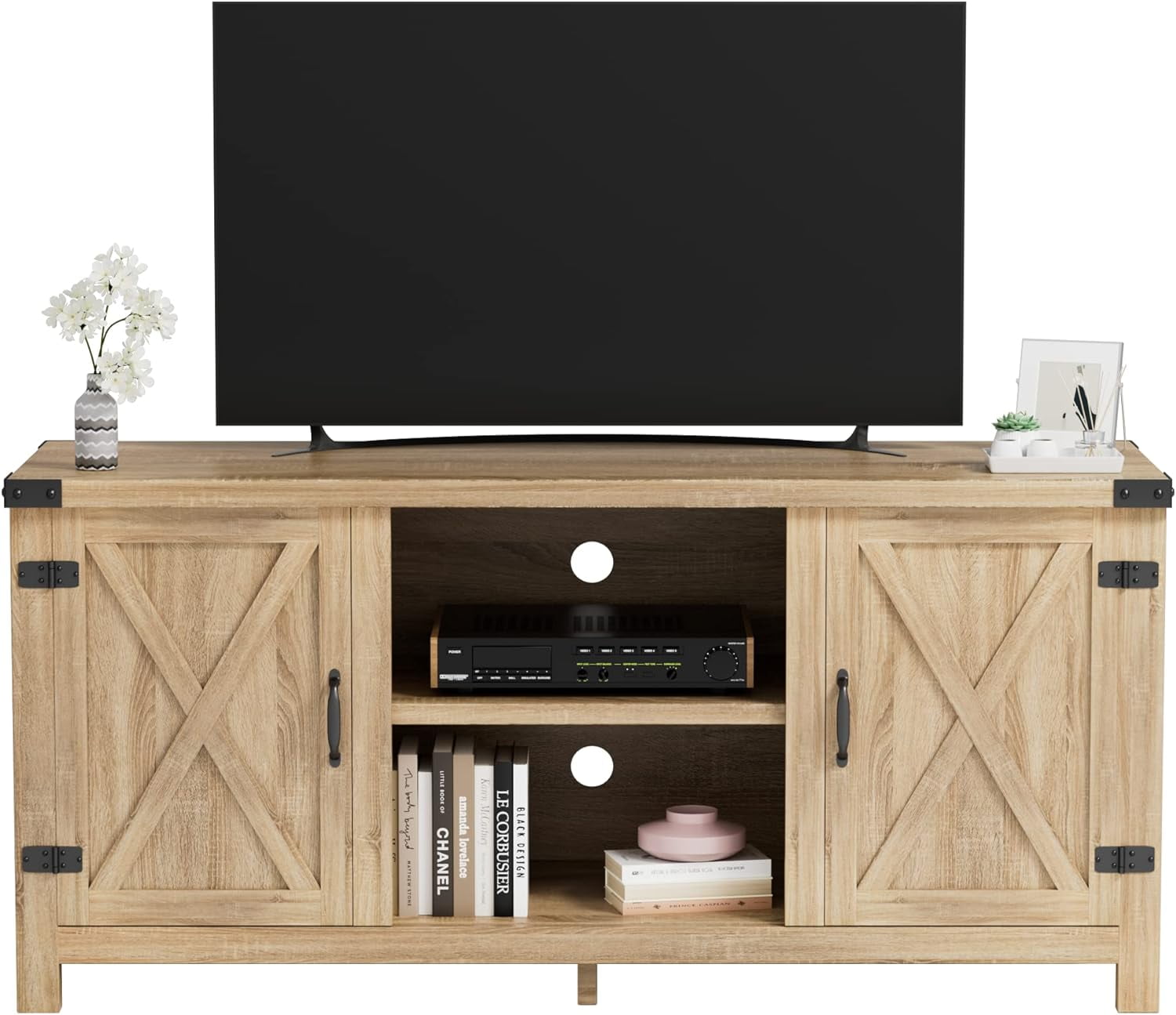 JUMMICO TV Stand, 65 Inch TV Farmhouse Entertainment Center with Double Barn Doors and Storage ...